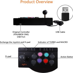 PXN Arcade Fight Stick Joystick for Xbox One, Xbox Series X|S PC,Switch,PS4,PS3,Android TV Box, Nintendo,Windows,with USB Port,Turbo & Macro Functions Game Controllers