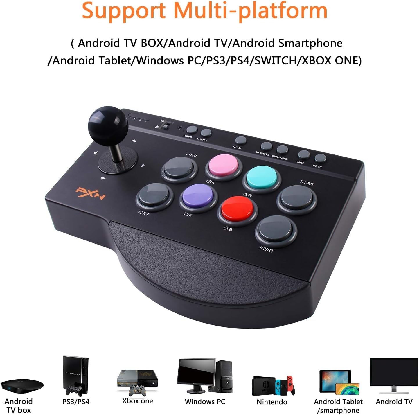 PXN Arcade Fight Stick Joystick for Xbox One, Xbox Series X|S PC,Switch,PS4,PS3,Android TV Box, Nintendo,Windows,with USB Port,Turbo & Macro Functions Game Controllers