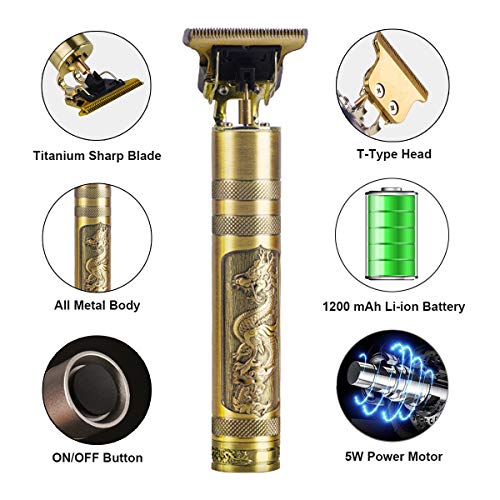 ReverseClock Hair Clippers for Men, Pro Li Close Cutting Trimmer, T-blade Cordless Electric Rechargeable Grooming Kit 1.5/2/3/4 mm Zero Gapped Detail Barber Haircut (Dragon Phoenix)