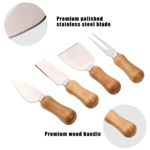 olelo 4 Pieces Cheese Knives Set Includes 4 Stainless Steel Cheese Slicer Cheese Cutter with Wooden Handle & 1 Wooden Magnetic Block Stand…