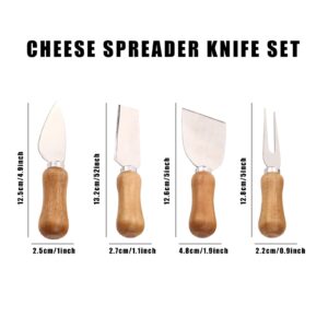 olelo 4 Pieces Cheese Knives Set Includes 4 Stainless Steel Cheese Slicer Cheese Cutter with Wooden Handle & 1 Wooden Magnetic Block Stand…