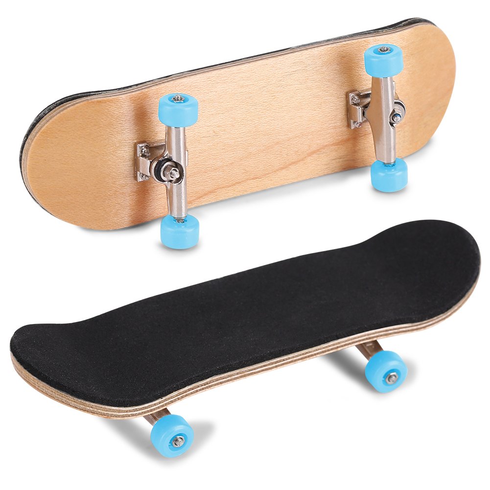 Raguso Maple Wooden Alloy Fingerboard Finger Skateboards Mini Fingerboard with Soft Pad Bearing Wheels and Box Reduce Pressure Kids Gifts(Light Blue)