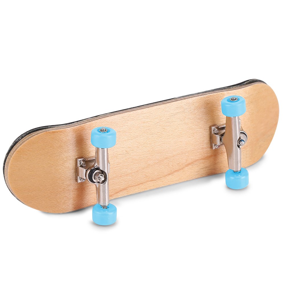 Raguso Maple Wooden Alloy Fingerboard Finger Skateboards Mini Fingerboard with Soft Pad Bearing Wheels and Box Reduce Pressure Kids Gifts(Light Blue)