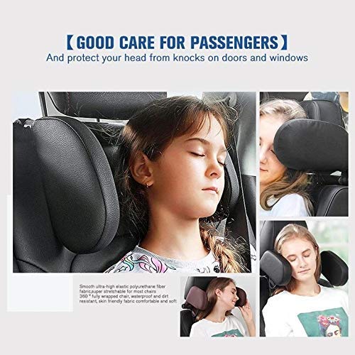 STYLOOC Car Seat Headrest Pillow, Car Seat Pillow Headrest Support Neck Pillow Head Protection Cervical Spine Adjustable on Both Sides Telescopic Version PU Leather Universal for Kids Adults Travel