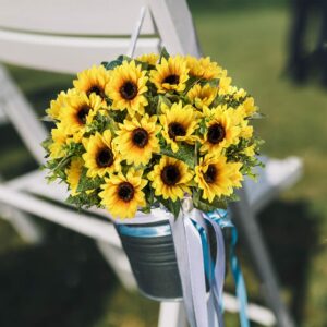 MARTINE MALL Artificial Sunflower Bouquet 2 Bunches Silk Sunflowers with Stems Leaves Fake Yellow Sunflowers Bundles for Wedding Bridal Party Garden Home Hotel Decor