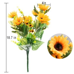 MARTINE MALL Artificial Sunflower Bouquet 2 Bunches Silk Sunflowers with Stems Leaves Fake Yellow Sunflowers Bundles for Wedding Bridal Party Garden Home Hotel Decor