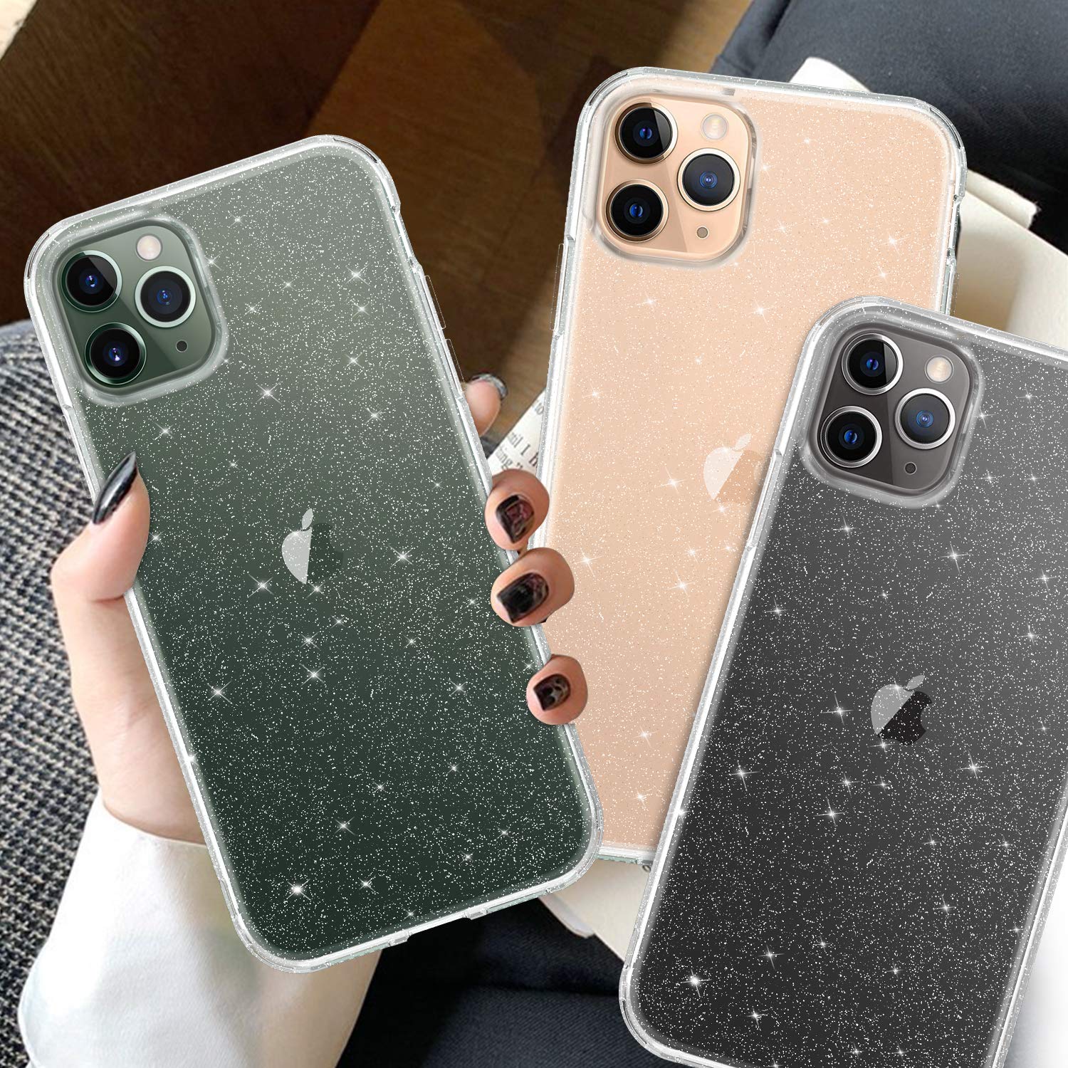 DOMAVER iPhone 11 Pro Max Case Clear Glitter Sparkle Soft Gel Anti-Slip Durable Smooth Shockproof Protective Phone Cover for iPhone 11 Pro Max 6.5 Inch