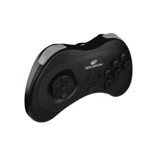 Retro-Bit Official Sega Saturn 2.4 GHz Wireless Controller for Sega Saturn, Sega Genesis Mini, Switch, PS3, PC, Mac - Includes 2 Receivers & Storage Case (Black)