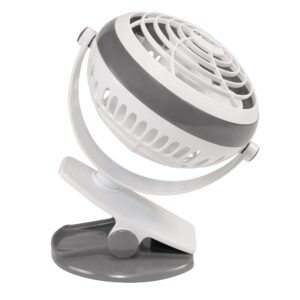 Comfort Zone Dual Base Combo Clip or Desk Fan, USB or Battery Powered, 4 inch, Single Speed Setting, Adjustable Tilt, Lightweight, Ideal for Home, Bedroom, Office, or Dorm, CZBT4GR