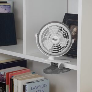 Comfort Zone Dual Base Combo Clip or Desk Fan, USB or Battery Powered, 4 inch, Single Speed Setting, Adjustable Tilt, Lightweight, Ideal for Home, Bedroom, Office, or Dorm, CZBT4GR