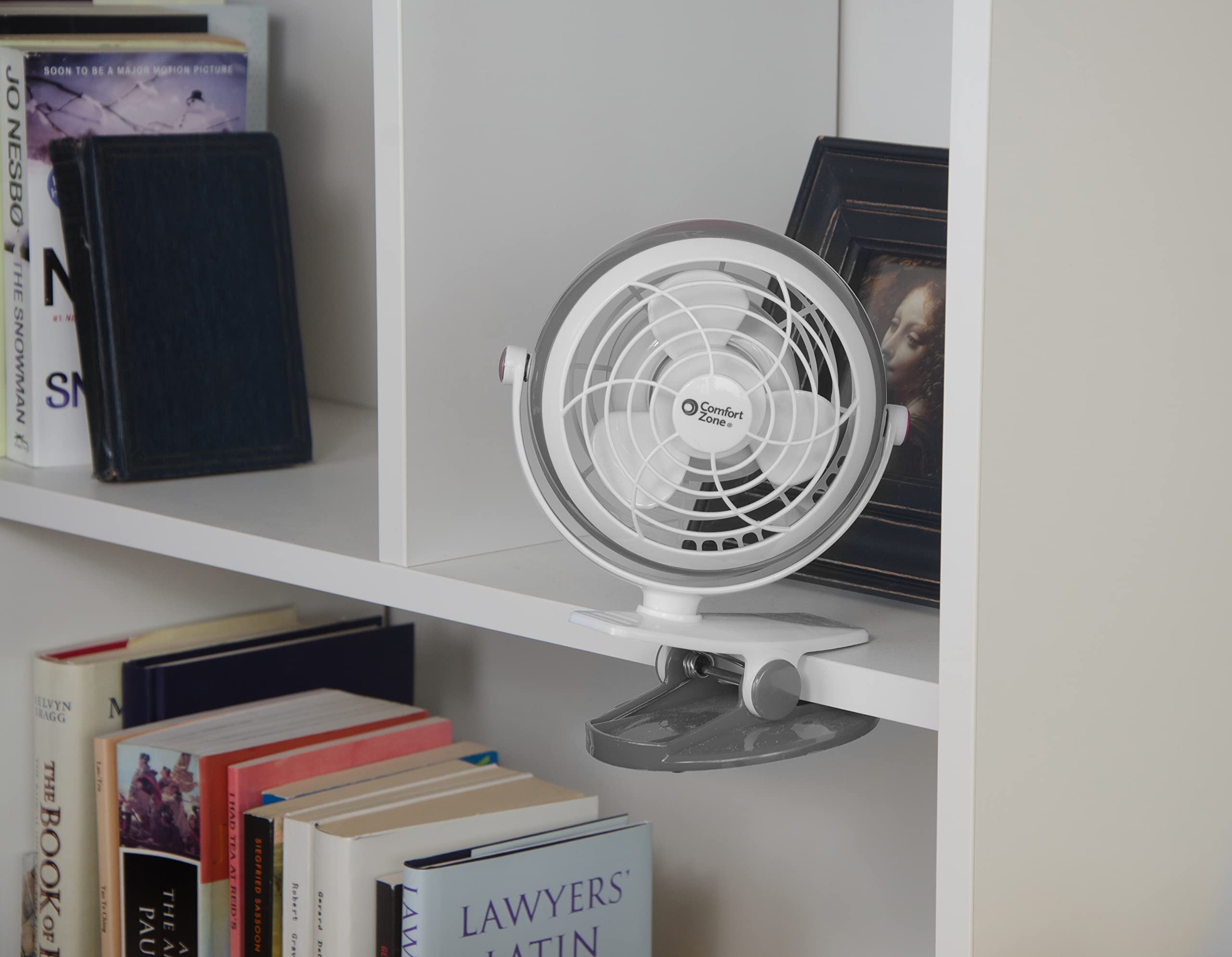 Comfort Zone Dual Base Combo Clip or Desk Fan, USB or Battery Powered, 4 inch, Single Speed Setting, Adjustable Tilt, Lightweight, Ideal for Home, Bedroom, Office, or Dorm, CZBT4GR