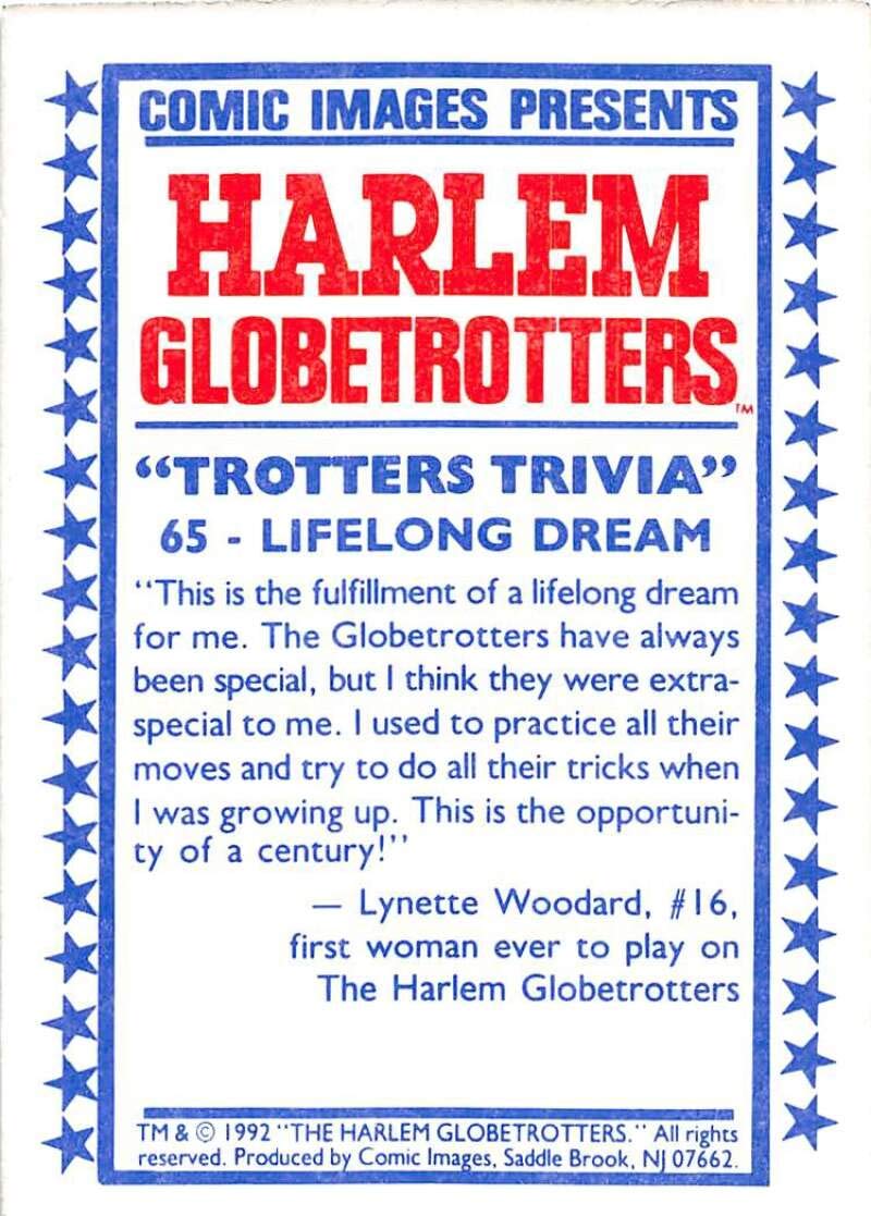 1992 Comic Images Harlem Globetrotters Basketball #65 Lifelong Dream Harlem Globetrotters Lynette"Wood" Woodard