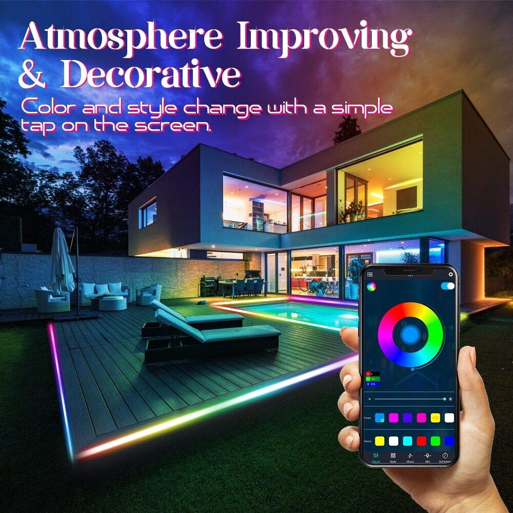 Hiceani Chasing Effect + All RGB Static Colors| Waterproof LED Strip Lights 50FT-WS2812B Music Sync Remote and App Control- for Indoor, Outdoor