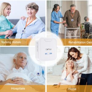 CallToU Caregiver Pager Call Button System 500FT, Nurse Alert System Call Bell for Home/Elderly/Patients/Disabled with 2 Plug-in Receivers 2 SOS Waterproof Transmitters/Buttons