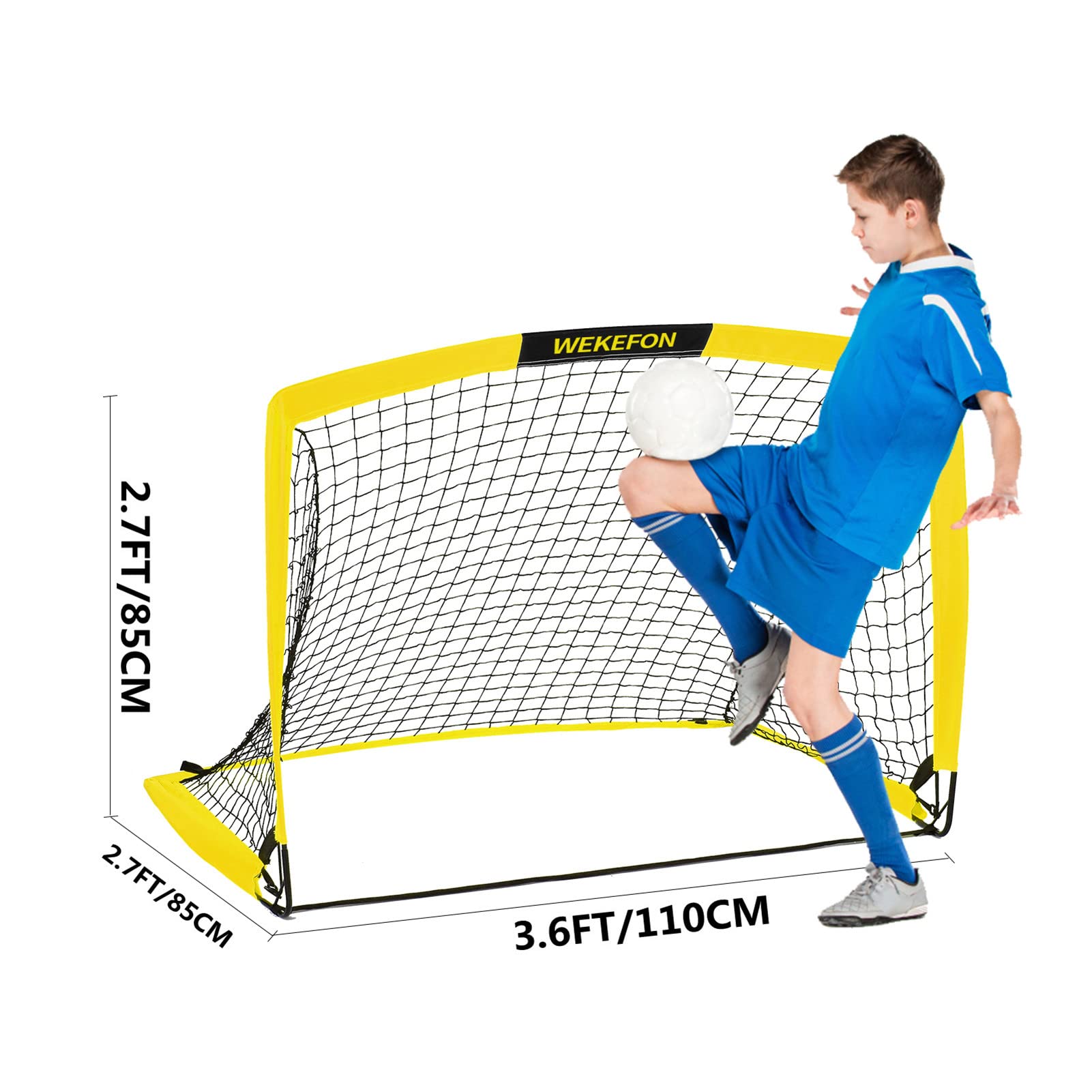 WEKEFON Soccer Goals, Set of 2 - Size 3.6'x2.7' Portable Foldable Pop Up Soccer Net for Backyard Training Goal for Kids and Youth Soccer Practice with Carry Bag