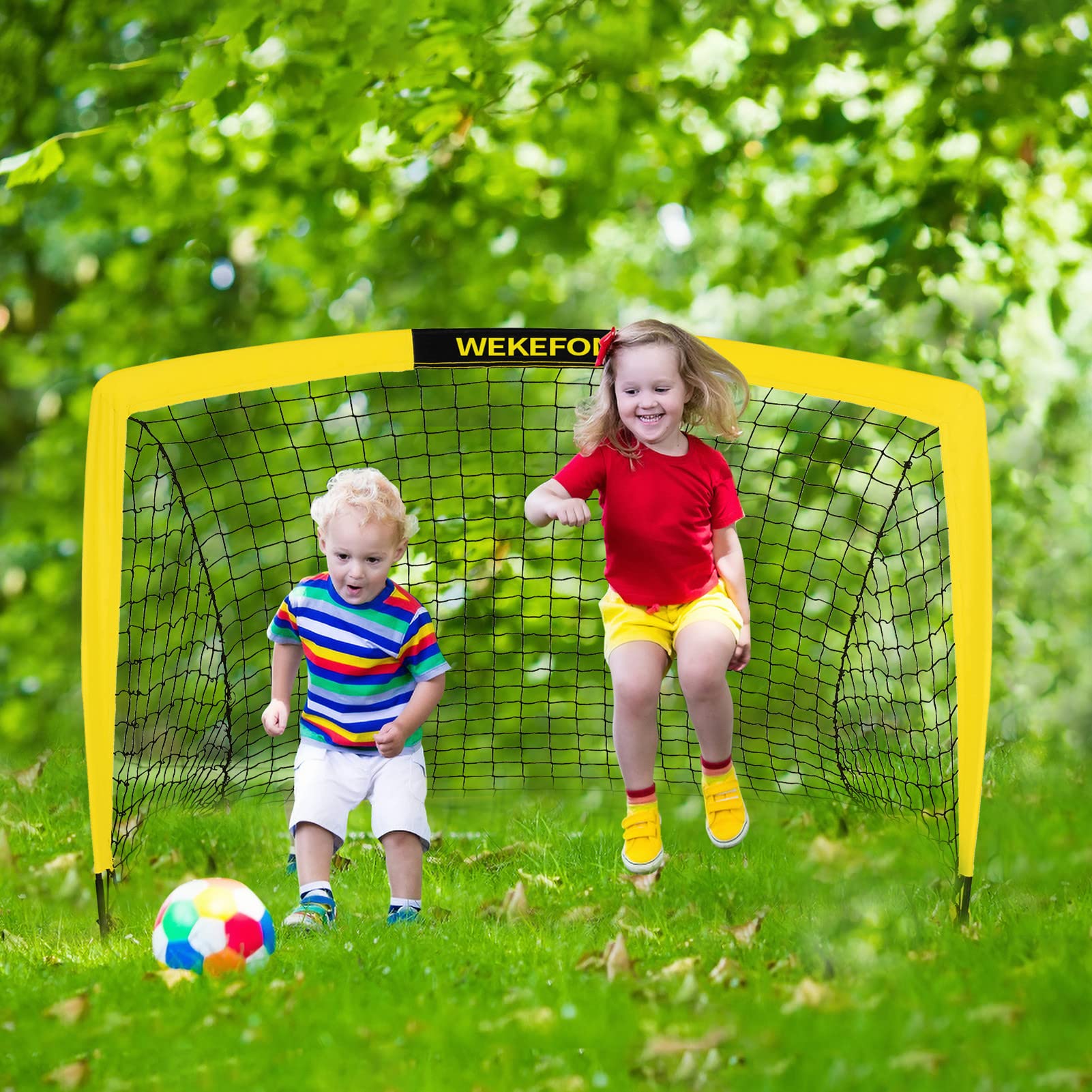 WEKEFON Soccer Goals, Set of 2 - Size 3.6'x2.7' Portable Foldable Pop Up Soccer Net for Backyard Training Goal for Kids and Youth Soccer Practice with Carry Bag