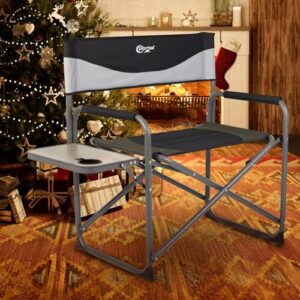 PORTAL 27.6 Inch Extra Wide Directors Foldable XXL Folding Chair with Side Table for Outdoors and Indoors, Heavy Duty Supports 600 LBS, Black/Grey