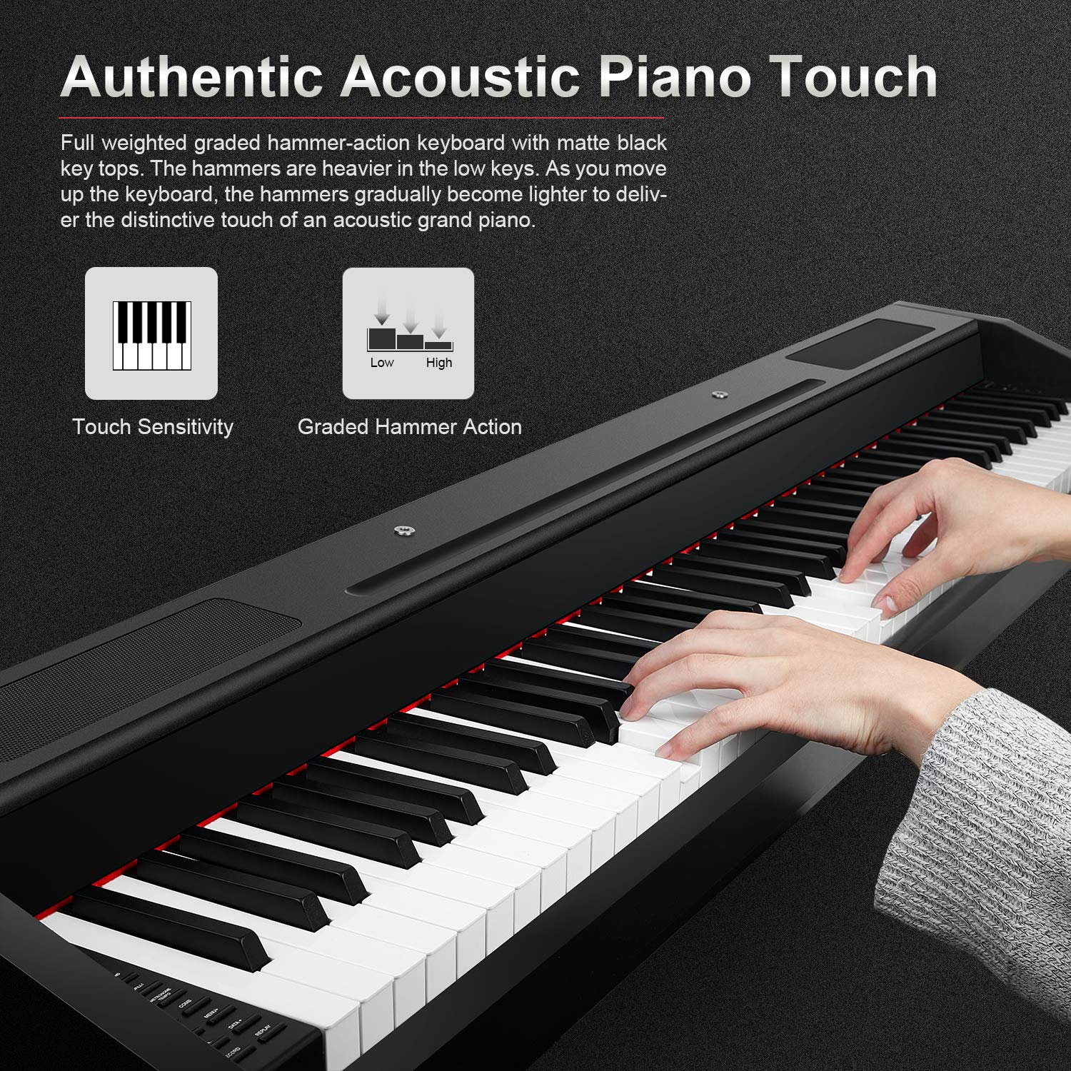 Souidmy G-310W - 88 Key Digital Piano with Full Weighted Graded Hammer Action, String Resonance, Bluetooth MIDI, for Beginner and Professional, Electric Piano Keyboard with Sustain Pedal and Bag