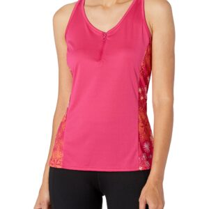 GRAND SLAM Women's Tn Sl Flower Power Printed Zip Tank Shirt, Fuchsia Purple, Extra Small