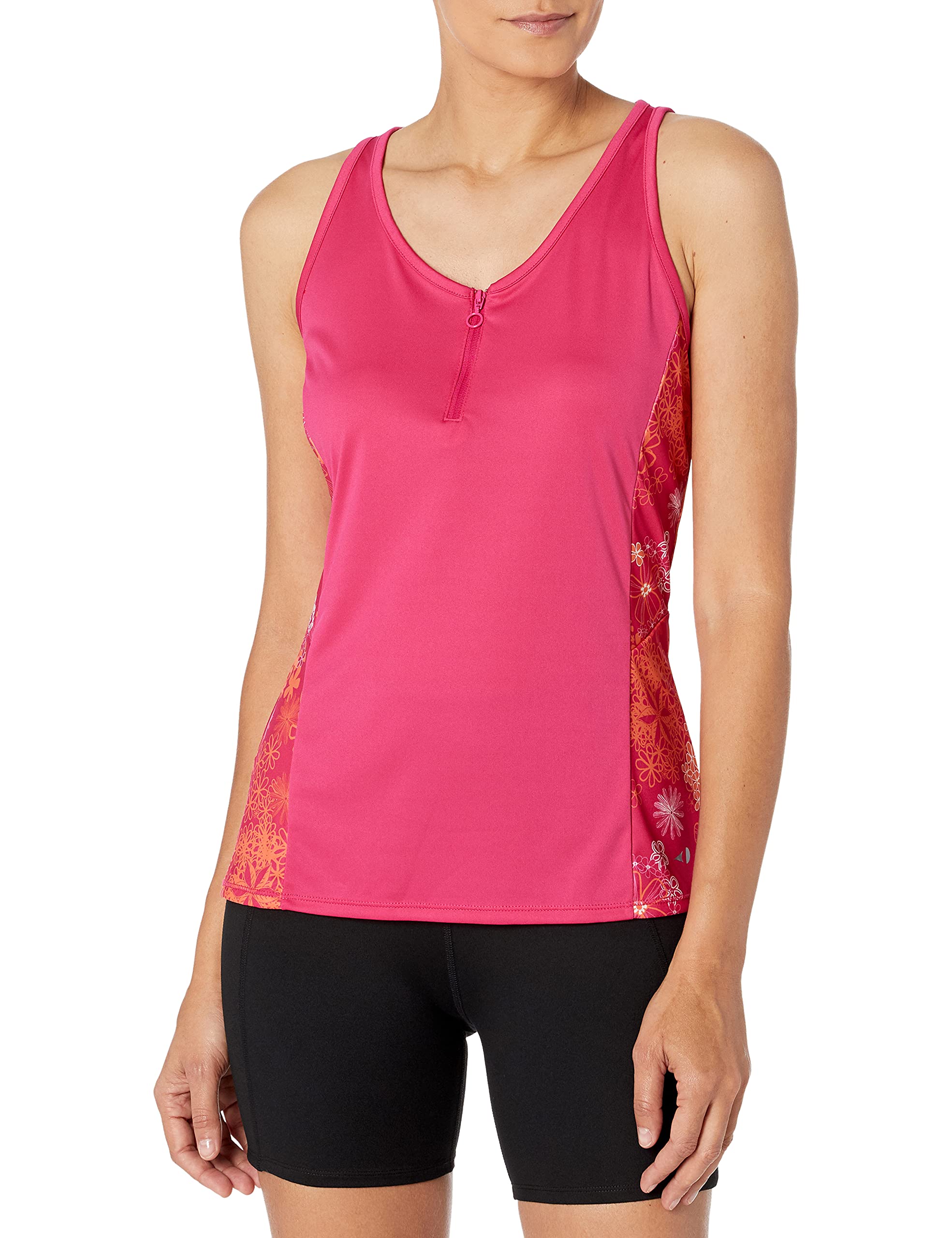 GRAND SLAM Women's Tn Sl Flower Power Printed Zip Tank Shirt, Fuchsia Purple, Extra Small