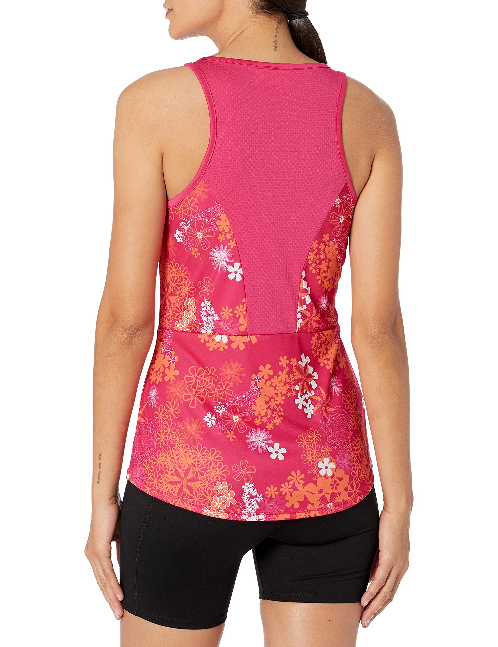 GRAND SLAM Women's Tn Sl Flower Power Printed Zip Tank Shirt, Fuchsia Purple, Extra Small