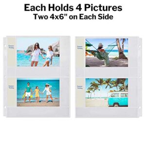 Dunwell Photo Album Refill Pages - (4x6 Horizontal, 25 Pack) for 100 Photos, 3-Ring Binder Photo Pockets, Each Photo Page Holds Four 4 x 6 Pictures, Postcard Sleeves, Archival Photo Sleeves 4x6