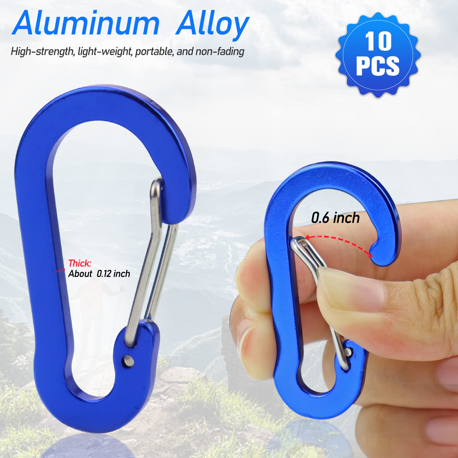 Nanaborn Mini Aluminum Carabiner Lightweight D-Shape Spring Clips (10PCS) for Keychain Climbing Fishing, Hiking Outdoor (10pcs)