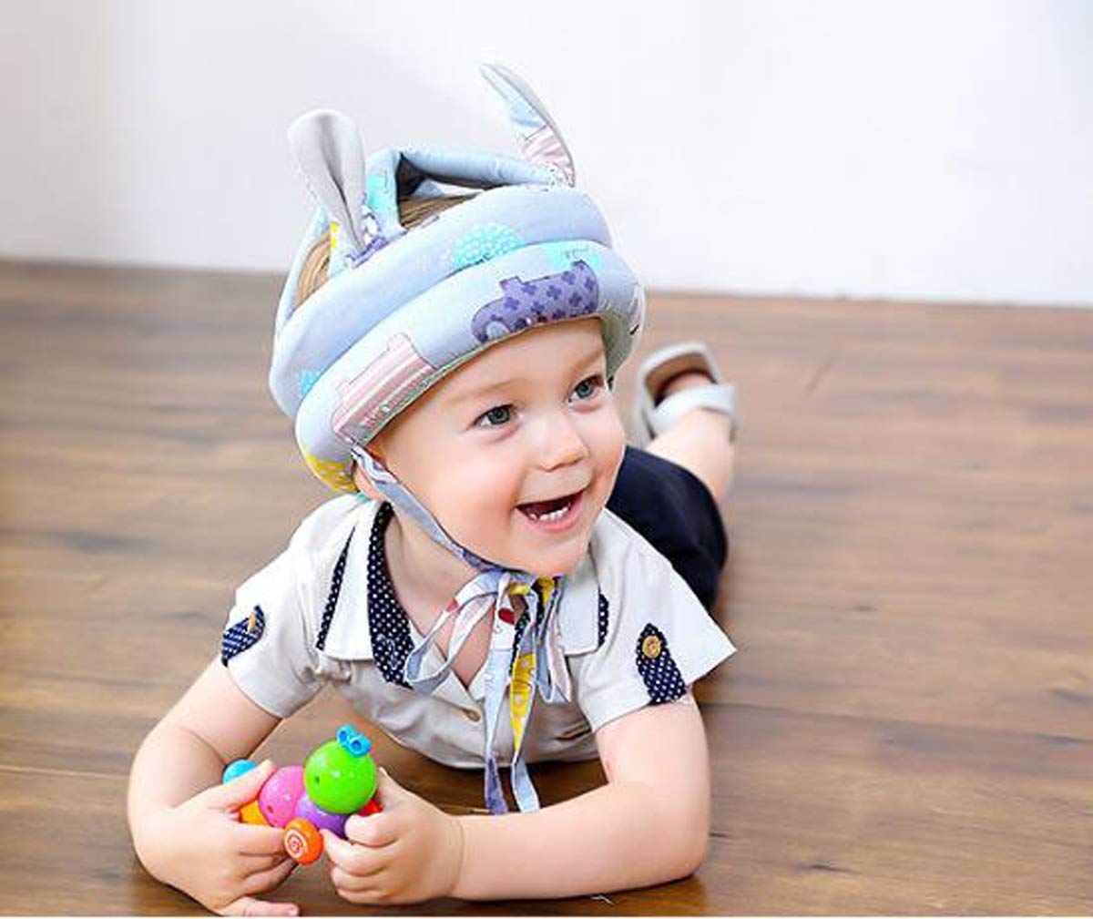 Ewanda store Infant Baby Head Helmet Safety Helmet Head Cushion Bumper Bonnet Protection Hat for Toddler Kids Children Walking Running Crawling(Grey Blue Elephant)