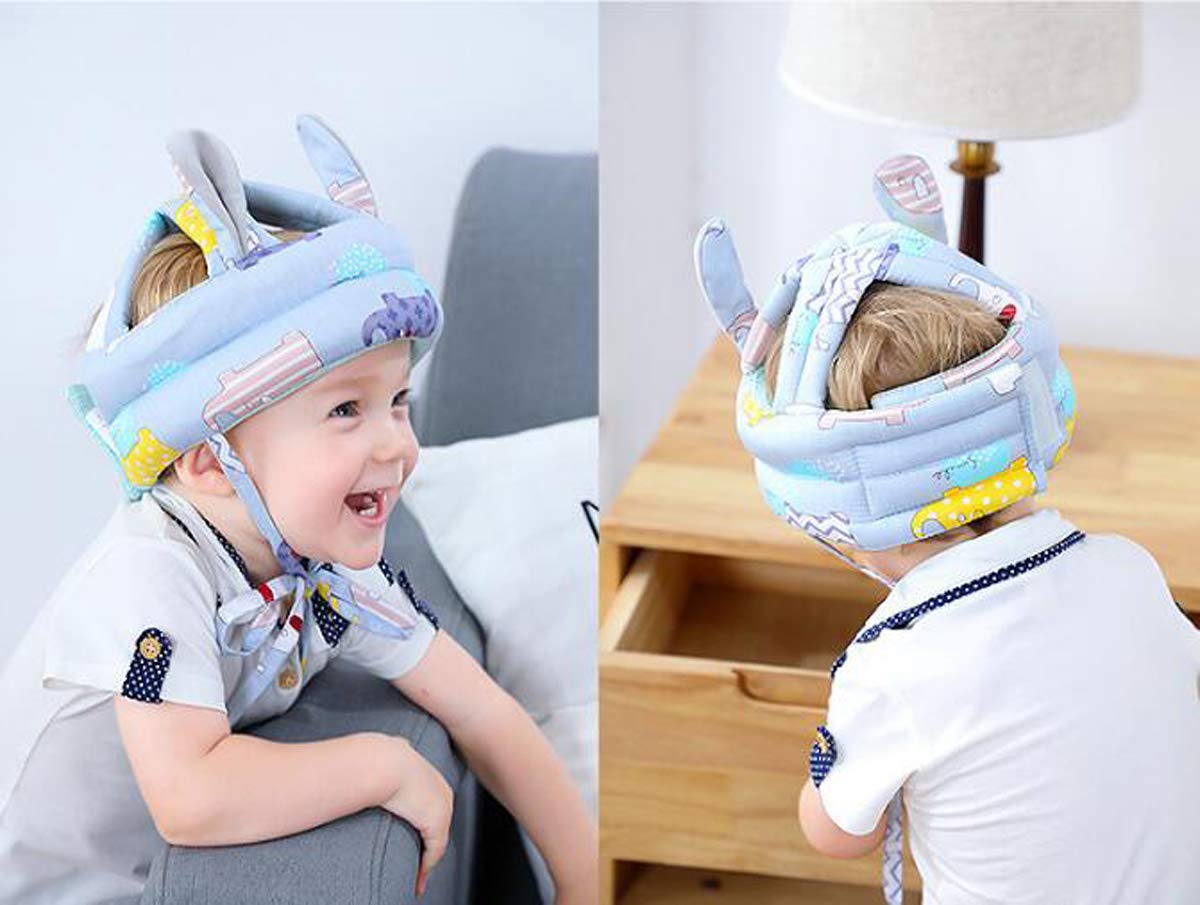 Ewanda store Infant Baby Head Helmet Safety Helmet Head Cushion Bumper Bonnet Protection Hat for Toddler Kids Children Walking Running Crawling(Grey Blue Elephant)