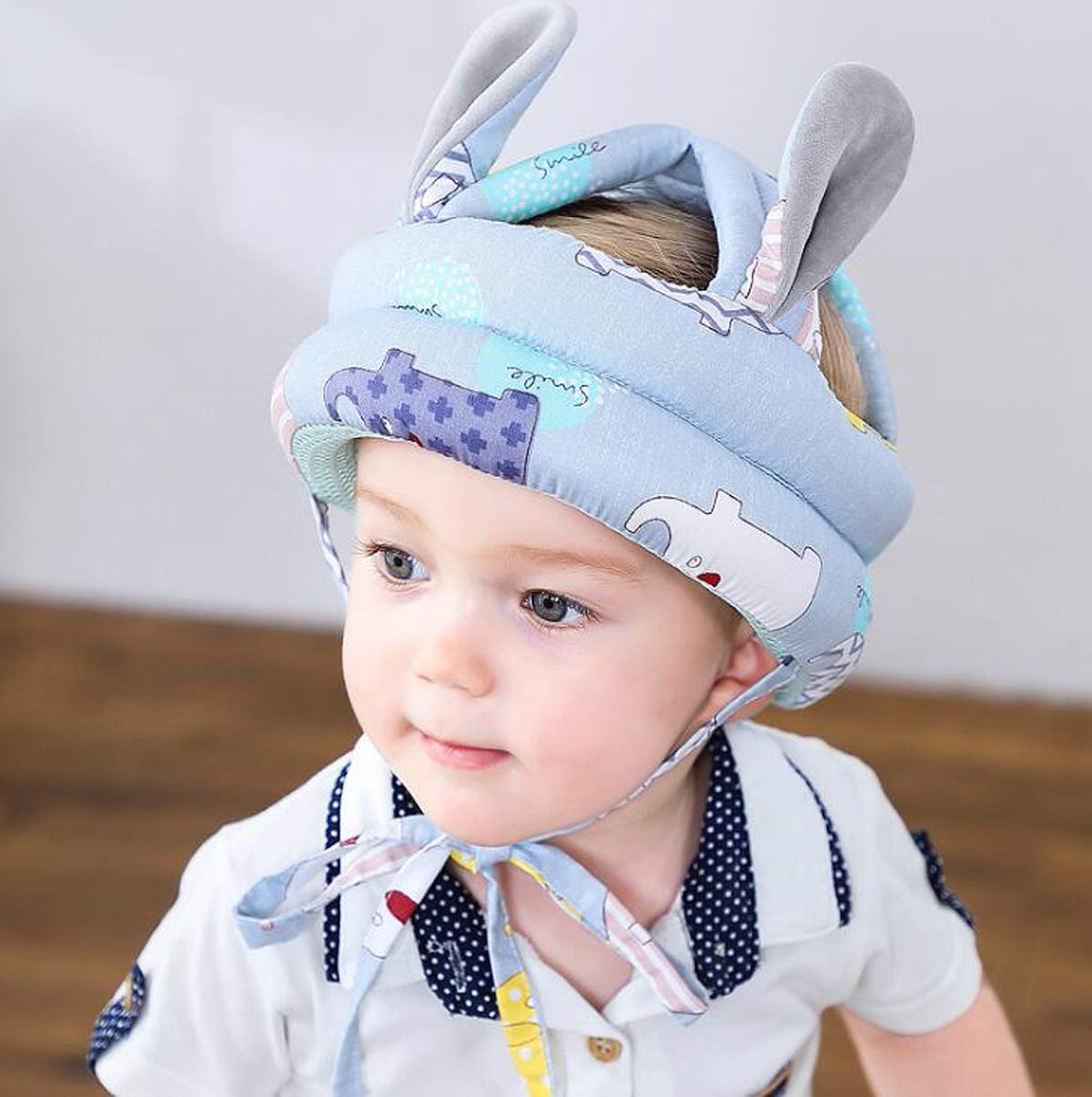 Ewanda store Infant Baby Head Helmet Safety Helmet Head Cushion Bumper Bonnet Protection Hat for Toddler Kids Children Walking Running Crawling(Grey Blue Elephant)