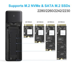 M.2 NVME SATA SSD Enclosure Adapter, Tool-Free USB C 3.1 Gen 2 10Gbps to NVME PCIe M-Key(B+M Key) Solid State Drive External Enclosure Support UASP Trim for SSD Size 2230/2242/2260/2280