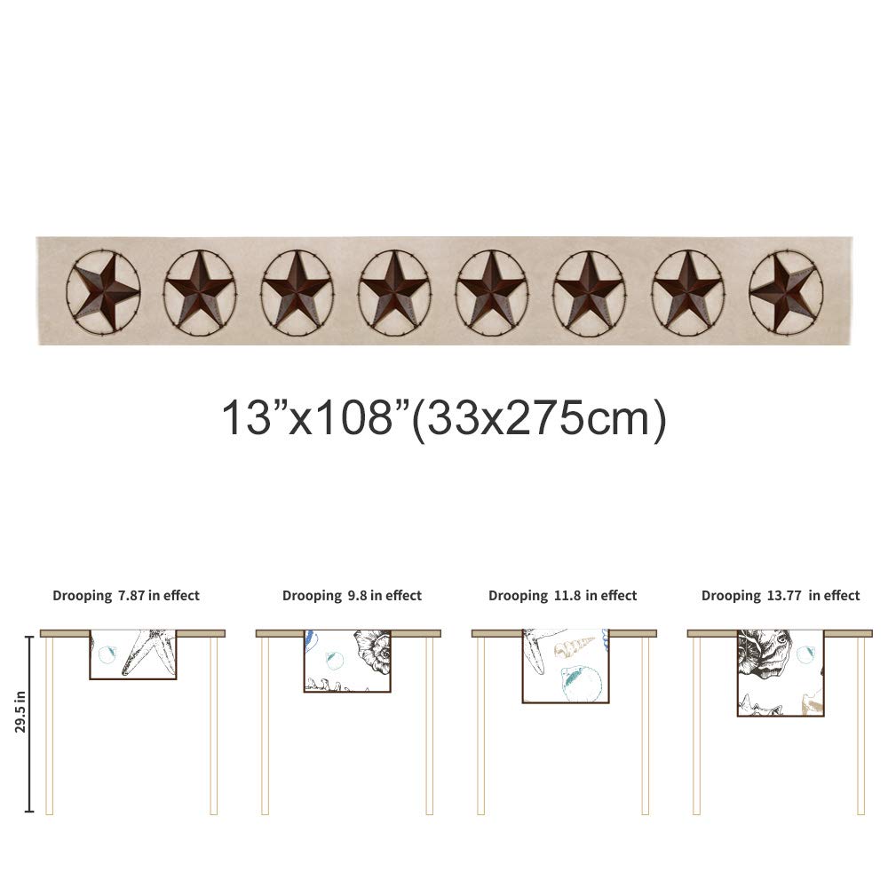 Texas Western Star Rustic Table Runner-Cotton linen-Long 108 inche Barn Star Dresser Scarves,Kitchen Coffee/Dining Farmhouse Cowboy Tablerunner for Country Home Living Room,Holiday Dinner Scarf Decor