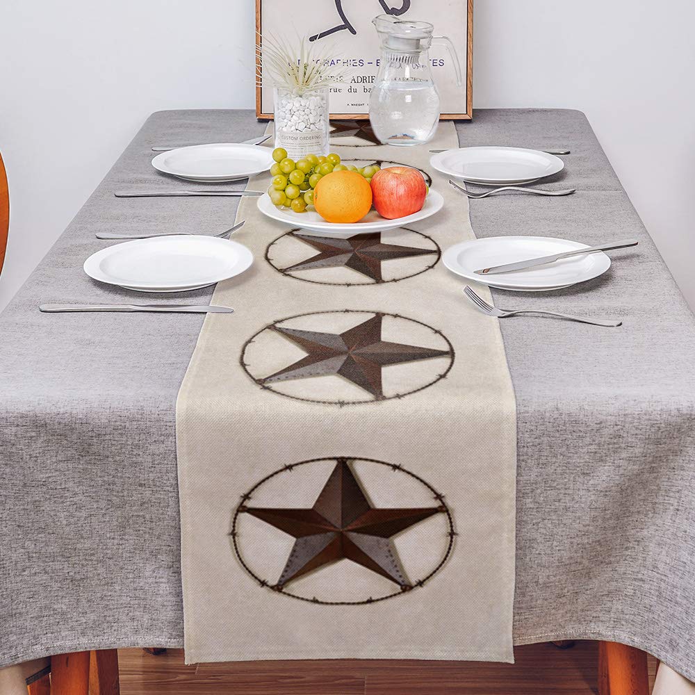 Texas Western Star Rustic Table Runner-Cotton linen-Long 108 inche Barn Star Dresser Scarves,Kitchen Coffee/Dining Farmhouse Cowboy Tablerunner for Country Home Living Room,Holiday Dinner Scarf Decor