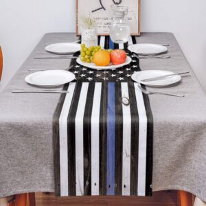 Thin Blue Line Rustic Table Runner-Cotton Linen-Long 90 inche Black American Police Flag Dresser Scarves,Tablerunner for Kitchen/Coffee/Dining,Gift for Law Enforcement,Home Décor Holiday Dinner Scarf