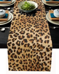 leopard print table runner-cotton linen-long 108 inche cheetah print dresser scarves,animal tablerunner for kitchen coffee/dining/sofa/end table bedroom home living room,scarf decor for holiday dinner