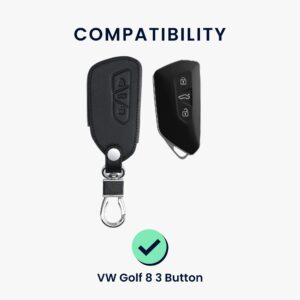 kwmobile Key Cover Compatible with VW Golf 8 3 Button Car Key - Faux Leather Car Key Fob Protector - Black