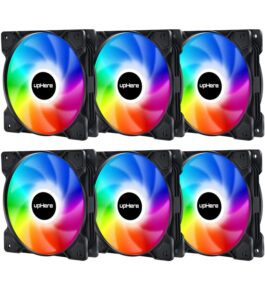 uphere 120mm case fan,support 5v argb addressable motherboard sync,colorful cooler speed adjustable with fan control hub for pc cases, cpu coolers,radiators system,6-pack,sr12-06-6