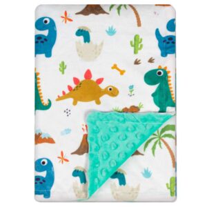 Baby Blanket for Boys Girls Double Layer Soft Plush Minky Blanket with Dotted Backing, Toddler Baby Newborn Blanket Shower Gifts (Green Dinosaur, 30 X 40 inches)