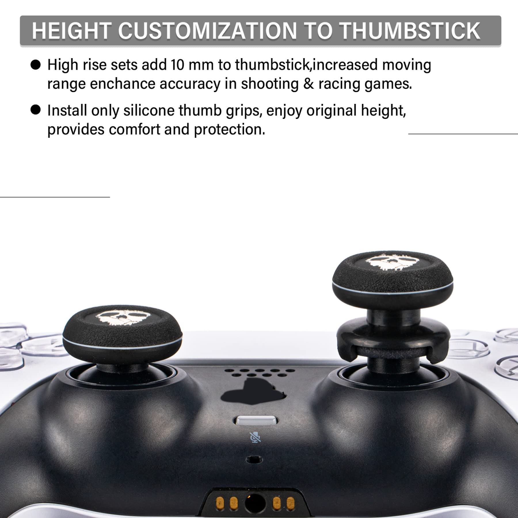 Playrealm FPS Thumbstick Extender & Printing Rubber Silicone Grip Cover 2 Sets for PS5 Dualsenese & PS4 Controller (Ghost)