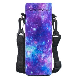 aortdes water bottle sling case bag carrier holder - 500ml/16.9oz neoprene water bottle sleeve strap cooler cover pouch for men women travel camping walking hiking running(purple galaxy)