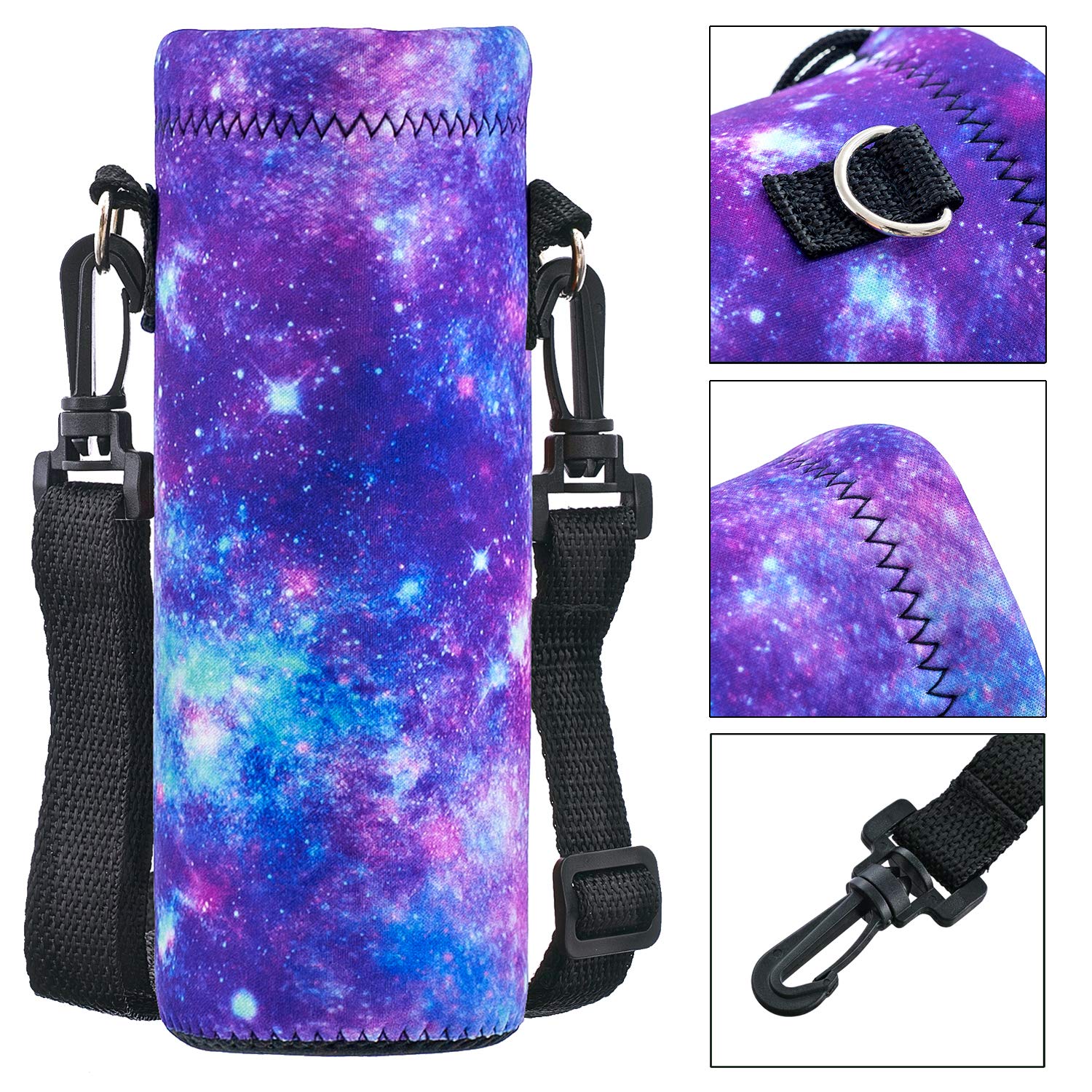 AORTDES Water Bottle Sling Case Bag Carrier Holder - 500ML/16.9oz Neoprene Water Bottle Sleeve Strap Cooler Cover Pouch for Men Women Travel Camping Walking Hiking Running(Purple Galaxy)