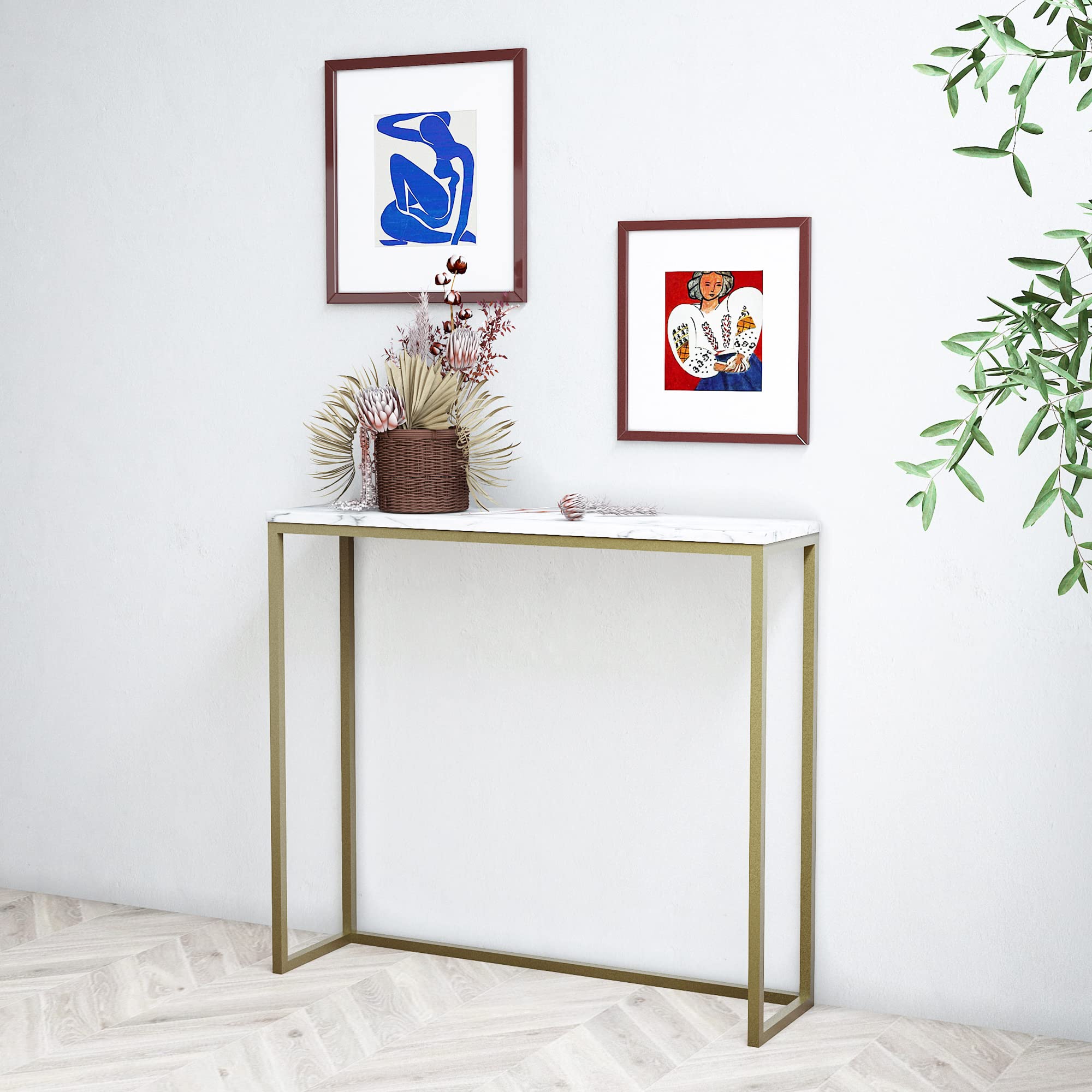 Tilly Lin 36" Faux Marble Console Table with Gold Metal Frame, Rectangular Shape Sofa Table for Entryway, Bar Table for Dining Room, Couch Table, Display Table for Living Room, Hallway, Foyer