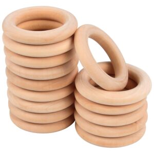 15 pcs wooden rings, macrame wooden rings, natural unfinished solid wood rings for diy craft pendant connectors jewelry making (55 mm)