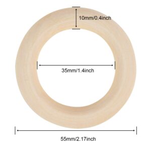 15 Pcs Wooden Rings, Macrame Wooden Rings, Natural Unfinished Solid Wood Rings for DIY Craft Pendant Connectors Jewelry Making (55 mm)