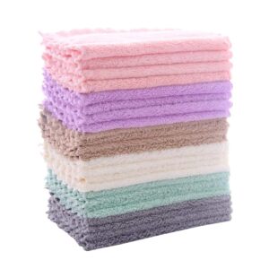 24 pack kitchen dishcloths - does not shed fluff - no odor reusable dish towels, premium dish cloths, super absorbent coral fleece cleaning cloths, nonstick oil washable fast drying (multicolor)