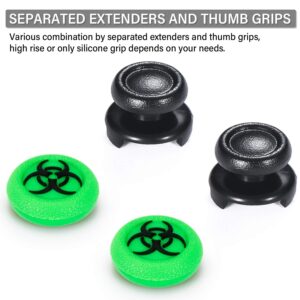 Playrealm FPS Thumbstick Extender & 3D Texture Rubber Silicone Grip Cover 2 Sets for PS5 Dualsenese & PS4 Controller (BioH Green)