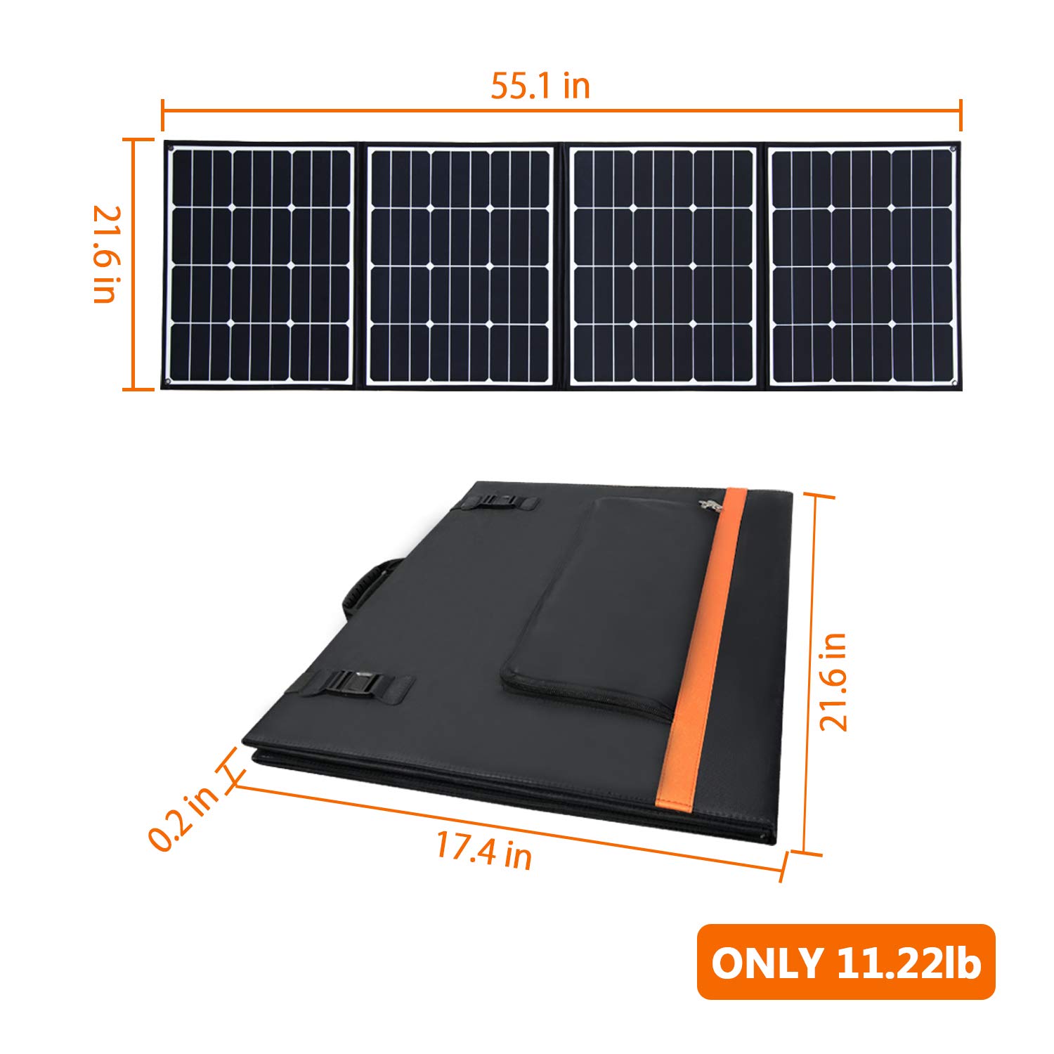 Aiper Foldable Solar Panel 160W with Voltmeter for Camping, Portable Solar Charger with 18V DC Output & USB Ports Zipper Pouch Kickstands Parallel Cable for Jackery Rockpals Power Station & Phones