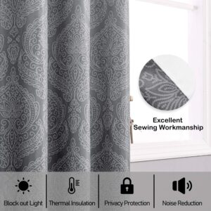 DWCN Ombre Blackout Curtains for Bedroom - Damask Patterned Thermal Insulated Energy Saving Grommet Curtains for Living Room, Set of 2 Panels, 52 x 84 Inch Length, Grey