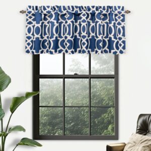 driftaway abigail geometric trellis pattern window curtain valance rod pocket 52 inch by 18 inch navy