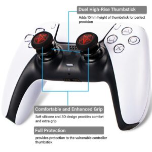 Playrealm FPS Thumbstick Extender & Printing Rubber Silicone Grip Cover 2 Sets for PS5 Dualsenese & PS4 Controller (Demon Circle)